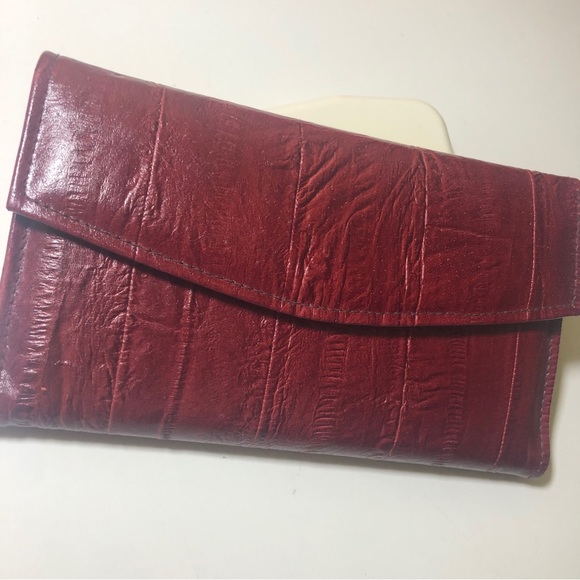 Bags | Vtg 7s 80s Capri Womens Wallet Eel Grain Leather Maroon New ...